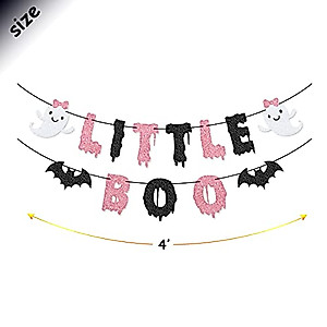 Little Boo Banner Moon Bat Ghost Star Garland for Halloween Girl Baby Shower Pink Black Girl Halloween Party Decorations