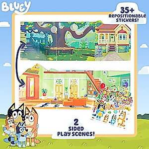 Bluey Sticker Playset, 35+ Reusable Bluey Stickers, 2 Sticker Play Scenes, Puffy Bluey Repositionable Stickers for Kids, Bluey & Bingo Removable Stickers, Perfect for Travel, Screen-Free Fun