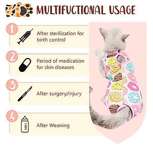 HACRAHO Cat Recovery Suit, 1 Pack Donut Pattern Cotton Cat Wound Surgery Recovery Suit Soft After Recovery Surgery for Small Cats and Dogs, M