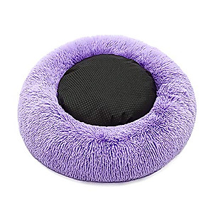 Luciphia Round Dog Cat Bed Donut Cuddler, Faux Fur Plush Pet Cushion for Large Medium Small Dogs, Self-Warming and Cozy for Improved Sleep Purple, Small (20" x20")