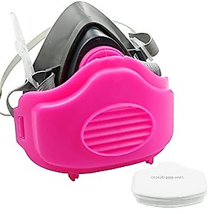 BHTOP Pink Half Facepiece Reusable Respirator Dust/Organic Vapors/Smells with 10 Filters