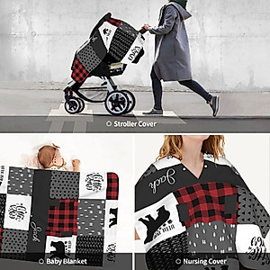 Personalized Woodland Bear Baby Car Seat Canopy for Babies with Name, Custom Red Baby Car Seat Covers for Girls, Opening Minky Nursing Breastfeeding Cover Infant Carseat Canopies for Newborn