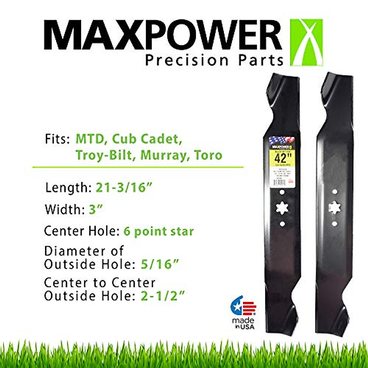 MaxPower 561548B 2-Blade Set for 42 Inch Cut MTD/Cub Cadet/Troy Bilt Replaces 42-04126, 742-04308, 742-0616 and Many Others, OEM #'s