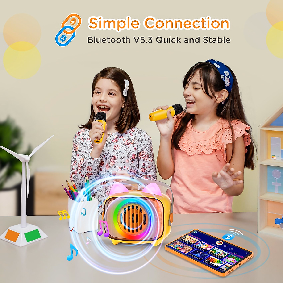 BIGASUO Kids Karaoke Machine, Portable Bluetooth Speaker with 2 Wireless Microphones, Music Toys for Girls & Boys, Birthday Gifts for Toddlers Kids Age 4, 5, 6, 7, 8, 9, 10+ Year Old