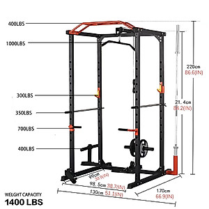 HAUSHECK Power Racks for Home Gym, Adjustable Squat Rαck with Pull Up Bar, J-Hooks, Dip Handles, 1400lbs Multi-Function Powēr Cage with Training Attachment, Orange