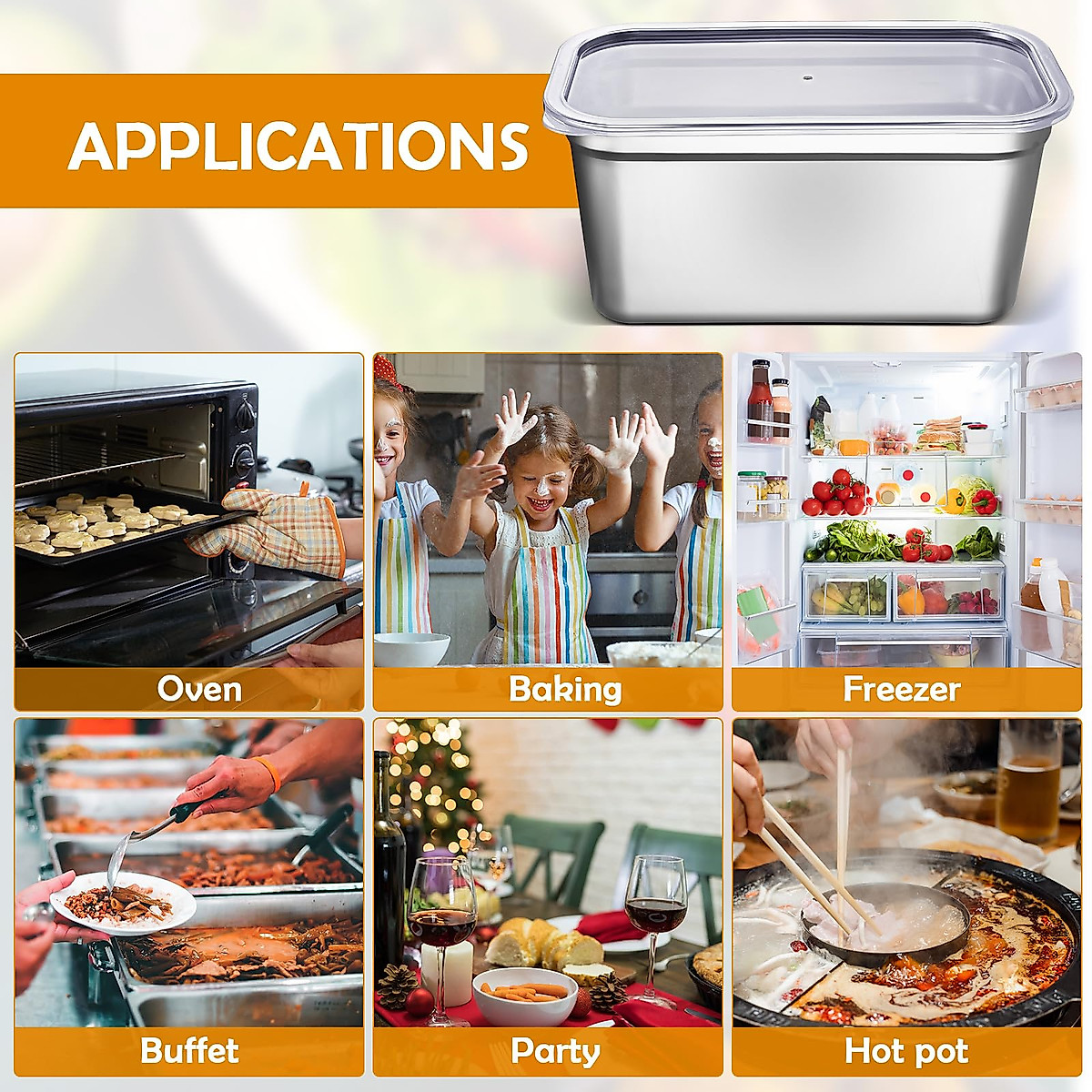 Suttmin 9 Pcs Stainless Steel Food Storage Containers with Lids 1/3 Size Hotel Pans Steam Table Pan Metal Meal Food Containers for Restaurant Stackable Kitchen Freezer Buffet, 2.5/4/6 Inch Deep