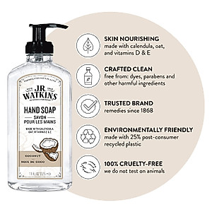 J.R. Watkins Gel Hand Soap, Scented Liquid Hand Wash for Bathroom or Kitchen, USA Made and Cruelty Free, 11 fl oz, Coconut, 6 Pack
