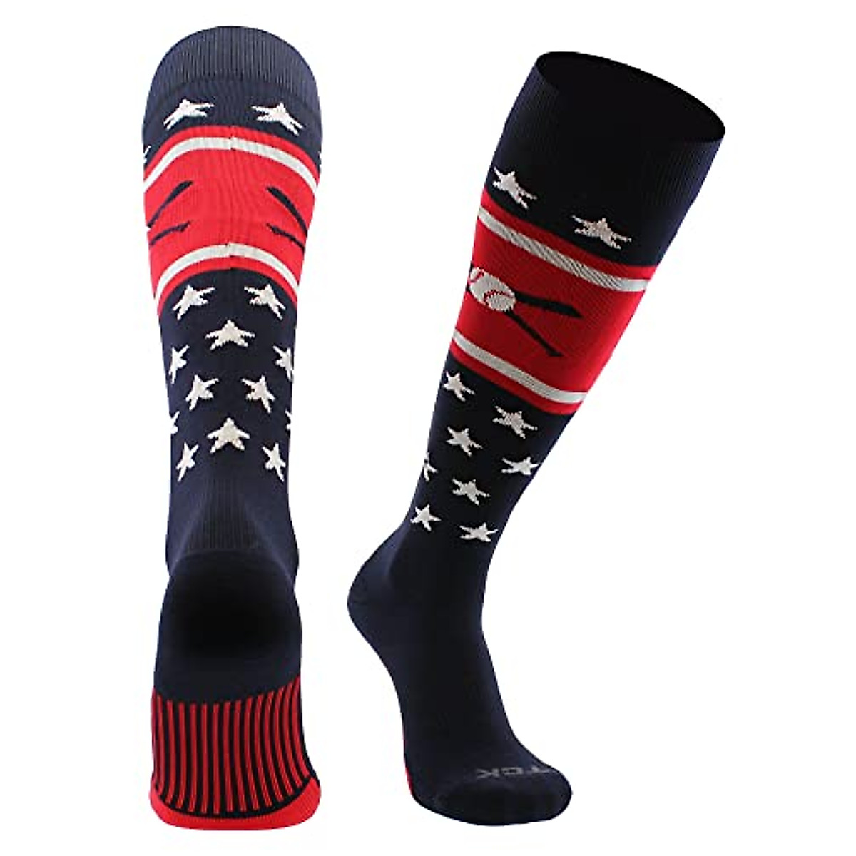 TCK Patriotic USA Baseball Socks with Baseball Bats (Navy/Red/White, Small)