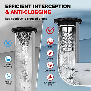 OAOrz Bathroom Sink Drain Stopper Strainer, Pop Up Drain Filter with Basket Hair Catcher for 1.1-1.45 Inch 1Pc