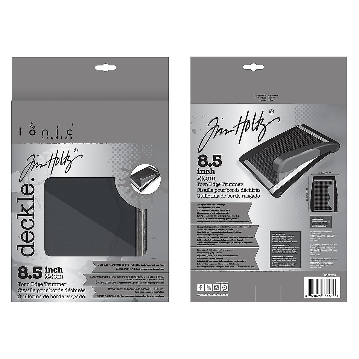 Tim Holtz Paper Cutter Deckle Edge Tool - Guillotine Paper Trimmer for Distressing Cardstock and Craft Paper - 8.5 Inch Cutting Length with Ruler and Grid Lines, White.