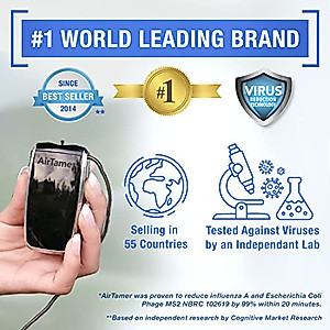 AirTamer A320 Rechargeable Personal Air Purifier, Proven Performance, Virus and Pollutant Tested*, Black with Leather Travel Case