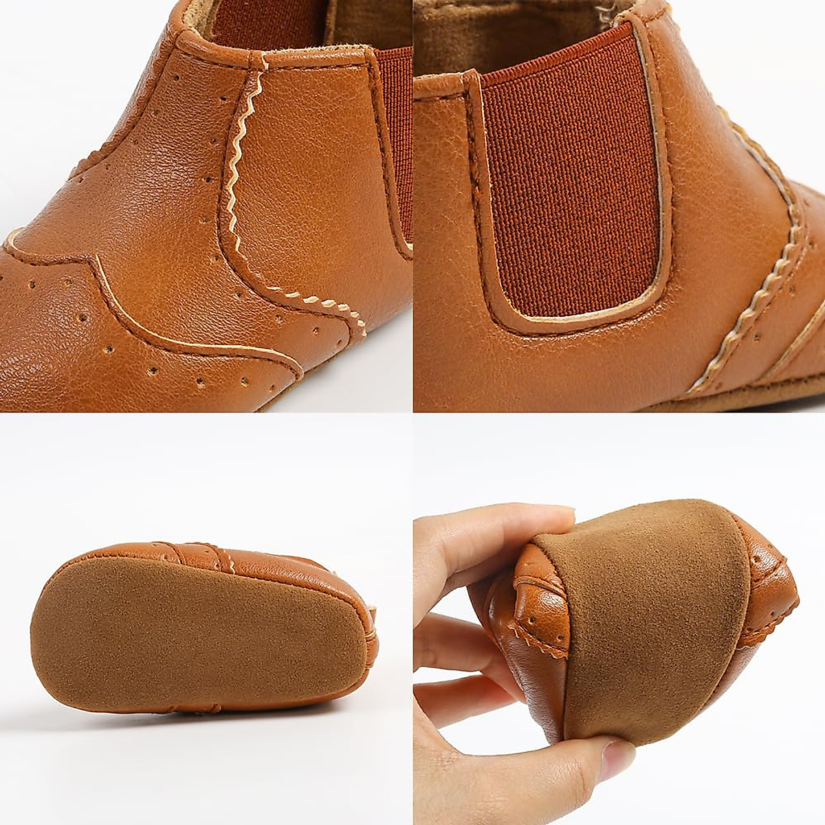 Baby Boys Girls Classic High-Top PU Leather Booties Shoes Wedding Oxford Dress Shoes First Walking Flat Lazy Crib Shoe Brown 0-6 Months