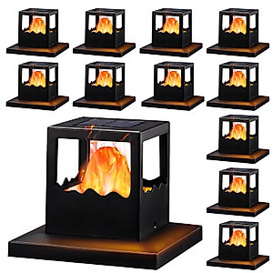 Viewsun 12 Pack Solar Flame Post Lights, Solar Powered Fence Post Cap Lights, High Brightness Flickering Flame SMD LED Lighting for Halloween, Fits 4x4, 5x5 or 6x6 Wooden Posts, for Yard Deck or Patio