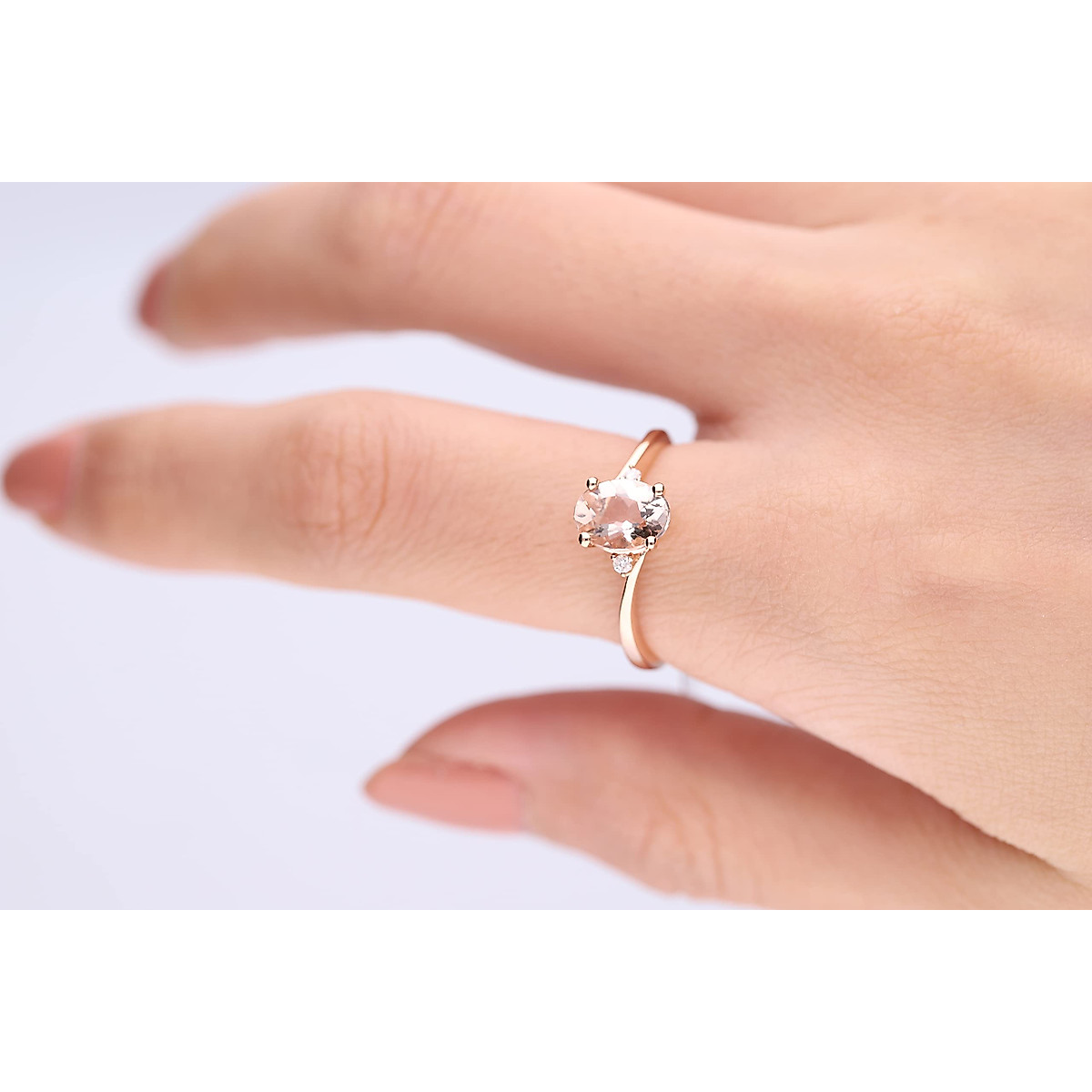 Gin & Grace 14K Rose Gold Genuine Morganite Ring with Diamonds for women | Ethically, authentically & organically sourced (Oval-cut) shaped Morganite hand-crafted jewelry for her |