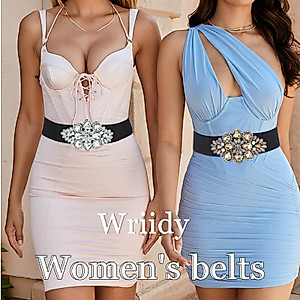 Wriidy Rhinestone Elastic Belt Black Women's Stretch Belt Dress Wide Crystal Flower Belts Waist Jewelry Accessories for Girls