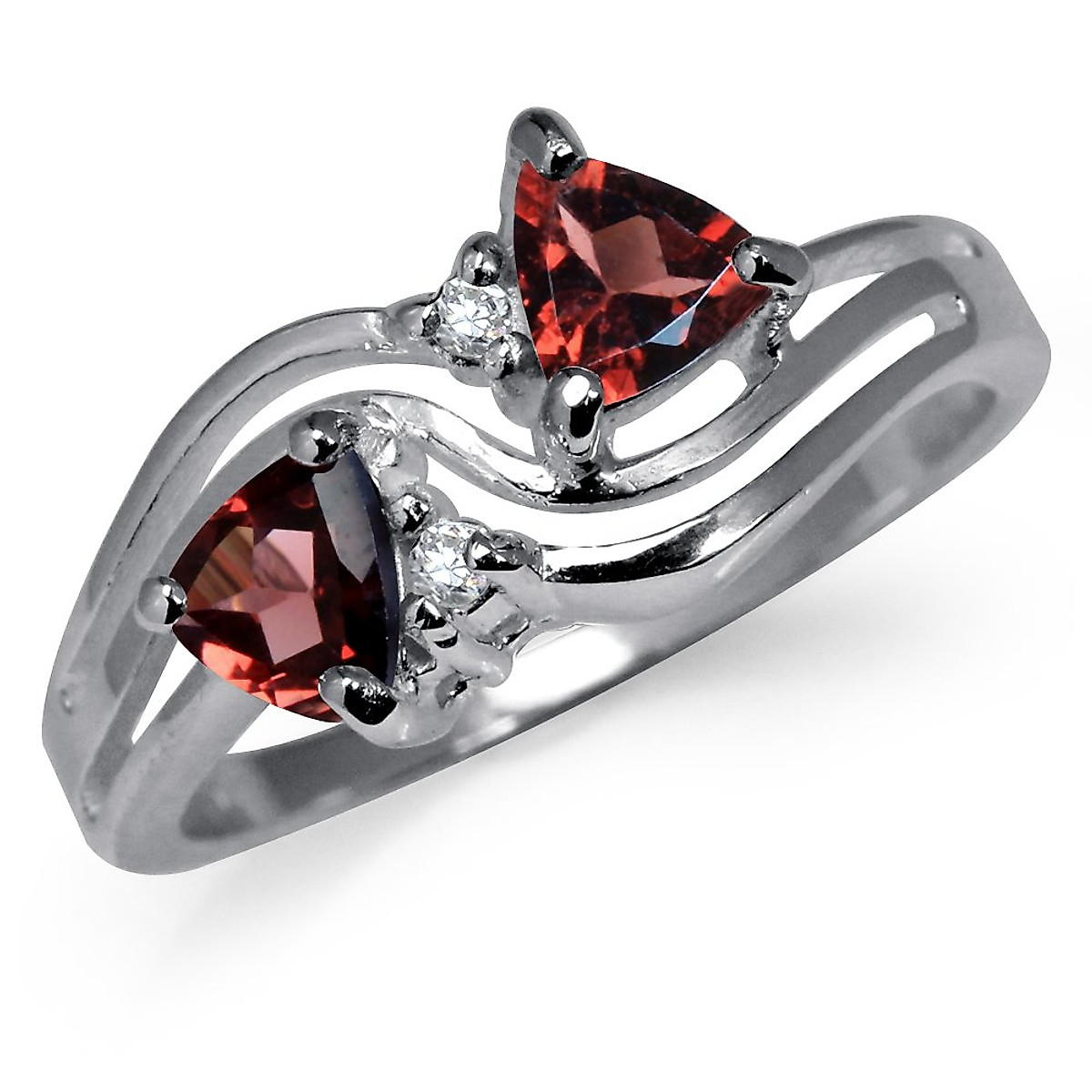 Silvershake Natural Garnet and White Topaz 925 Sterling Silver 3 Lines Ring Size 6.5