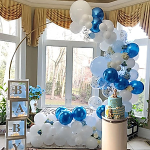 Blue White Balloons Set, 60 Pcs 12 Inch Metallic Chrome Blue Balloons Pearl Blue Balloons Light Blue Balloons Blue White Balloons for Baby Shower, Birthday, Bridal Shower, Wedding Party Decoration