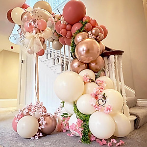 Blush Pink Balloons, 60 Pcs 12 Inch Dusty Pink Rose Gold Balloon Metallic Confetti Rose Gold Cream Nude Balloon for Girls Boho Birthday Wedding Decorations Supplies Bridal Baby Shower