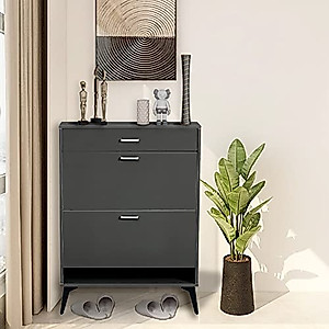 ME2 Shoe Cabinet for Entryway with 1 Slide Drawer & 2 Flip Drawers, Freestanding Shoe Rack Storage Organizer (Grey)