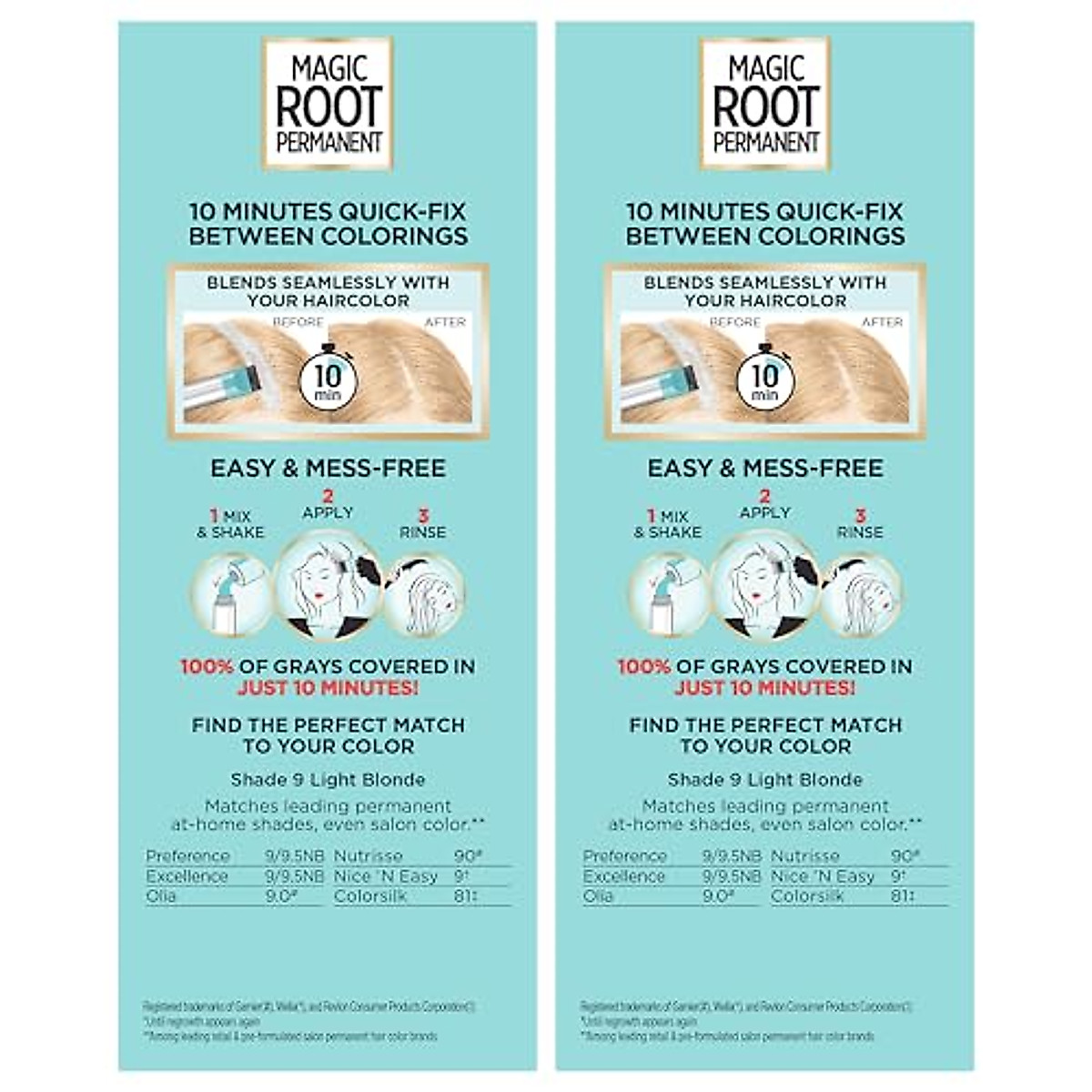 L’Oréal Paris Magic Root Permanent Hair Color, 10 Minute Hair Dye Kit to Rescue Roots with 100% Gray Hair Coverage, 9 Light Blonde, 2 Pack (Packaging May Vary)