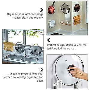 DOITOOL Shelving Brackets 4Pcs Free Punch Pot Lid Holder Storage Organizer Rack Stainless Steel Kitchen Wall Mounted Storage Rack for Pot Cover Chopping Board Wall Hung Clothes Drying Rack