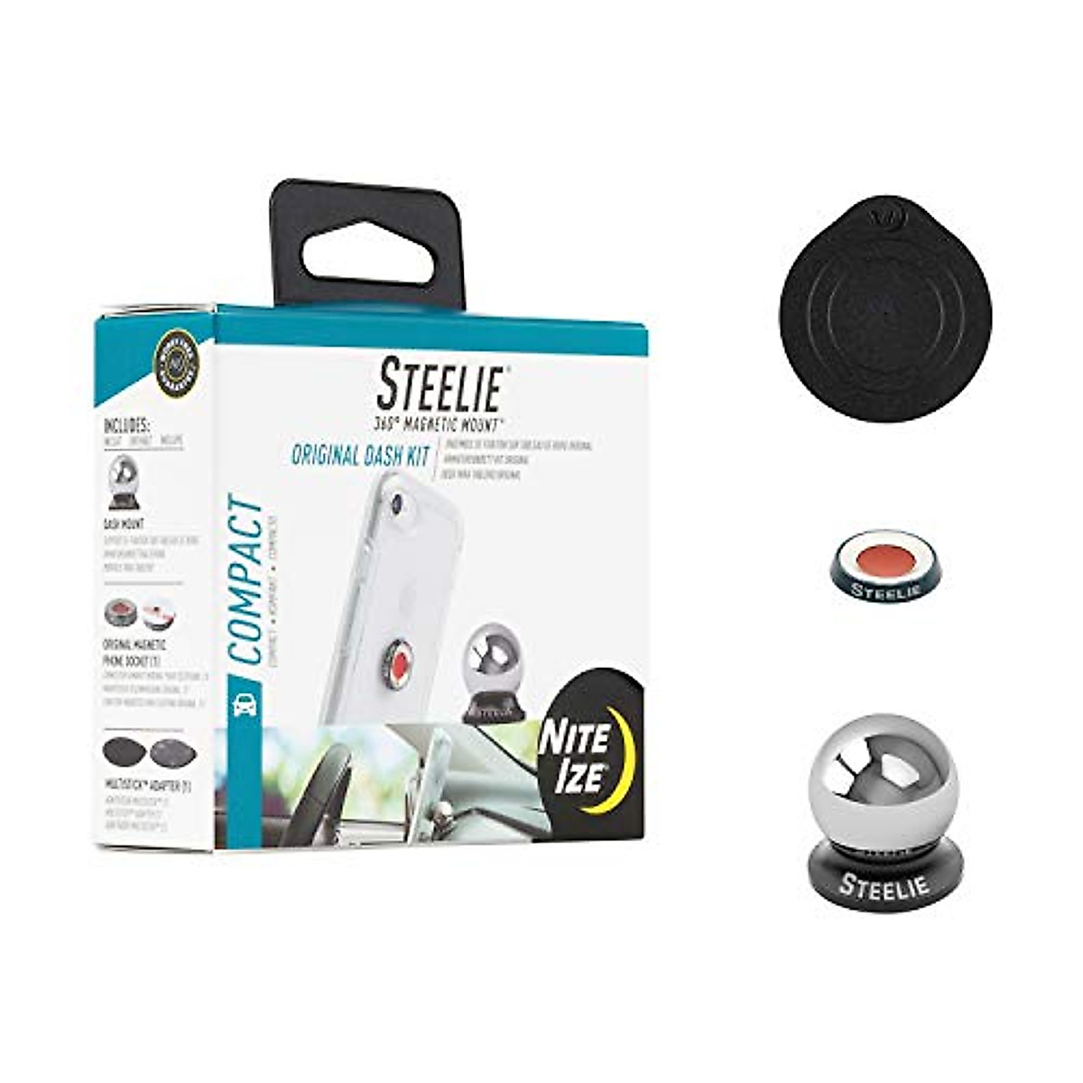 Nite Ize Original Steelie Dash Mount Kit - Magnetic Car Dash Mount for Smartphones (Packaging may vary)