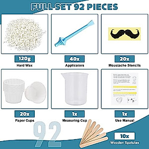 Keethem 120g Nose Wax Kit, Nose Wax with 40 Blue Applicators, Nose Hair Wax Painless Nose Hair Removal at Least 20 Times Usage, Nose Hair Waxing Kit for Men and Women with 20 Mustache Guards, 20pcs Paper Cup, 10pcs wooden sticks