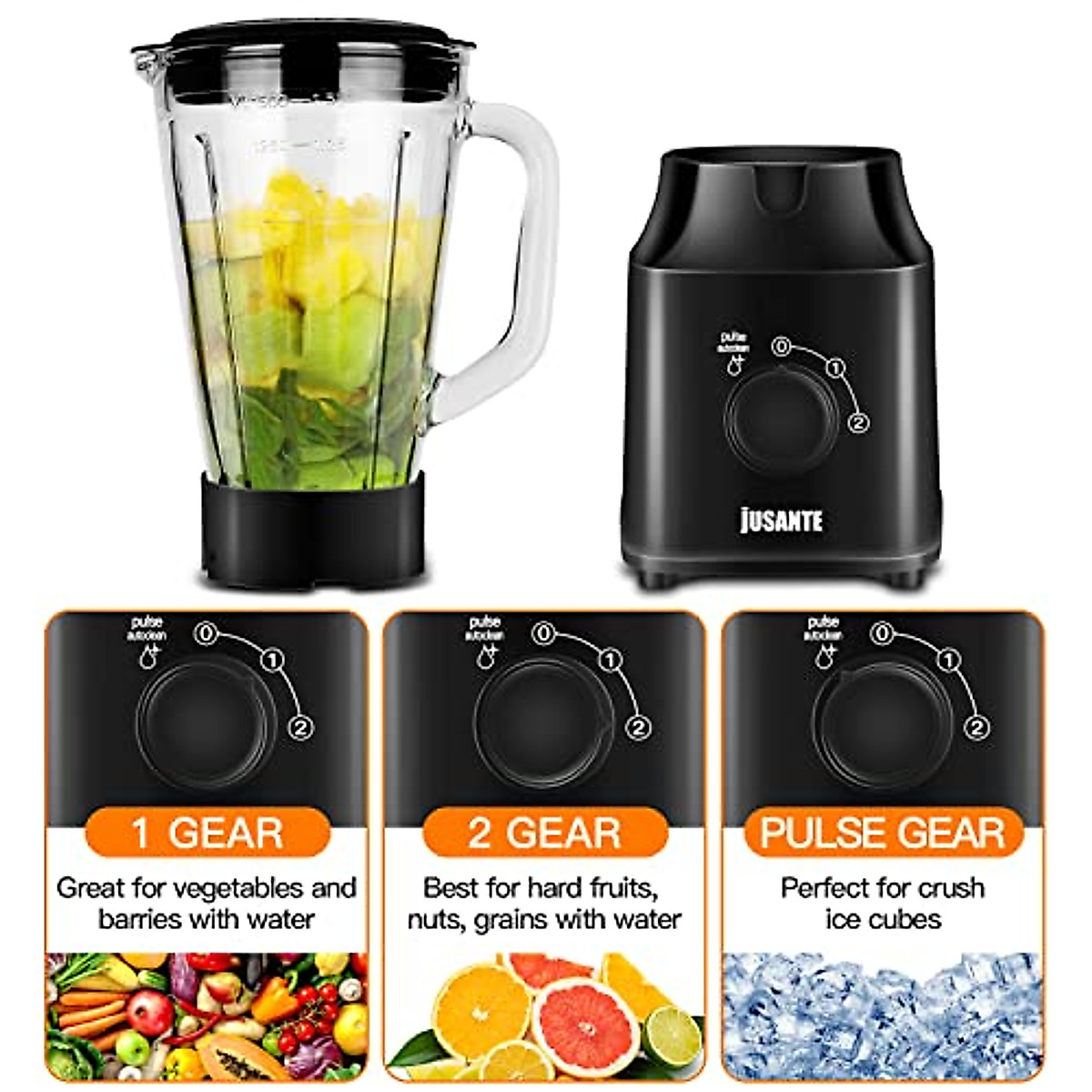 Blender for Kitchen 600W Blender for Shakes and Smoothies 52 oz Kitchen Countertop Blender with Glass Jar High Speed Ice Crusher Blender Black Smoothie Blender for Shakes Frozen Drinks
