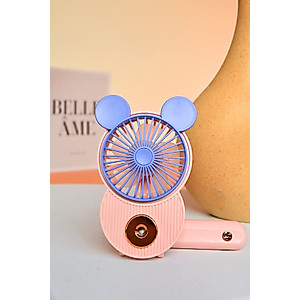 LACOVIA Cute Mickey Misting Mini Fan, Handheld Portable USB Rechargeable Fan with 3 Adjustable Speeds, Foldable Personal Fan For Travelling(Pink)