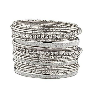 LUX ACCESSORIES Glitter Sparkle Mixed Metal Pave Crystal Textured Multiple Bangle Set