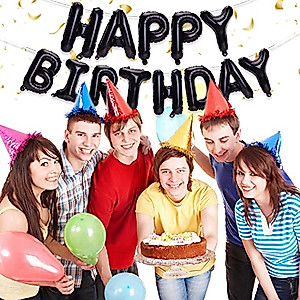 PIGETALE Black Happy Birthday Balloons Banner, 16 Inch Mylar Foil Letters Happy Birthday Sign Bunting Inflatable Reusable 3D Hanging Letter Kit Set for Girls Boys Kids Adults Birthday Decorations