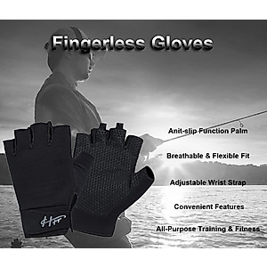 SUJAYU Fingerless Gloves, Fishing Gloves Paddling Gloves Sailing Gloves Rowing Gloves Kayak Gloves Water Gloves Sports Gloves, Fishing Gloves Men & Women (Black, L)