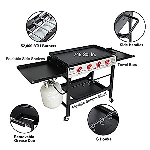 Royal Gourmet GB4000FC 36-Inch Gas Griddle with Cover, 4-Burner Flat Top Gas BBQ Grill with Top Cover Lid, Propane Fuelled, Outdoor Griddle Station with Folding Side Shelves and Legs, Black
