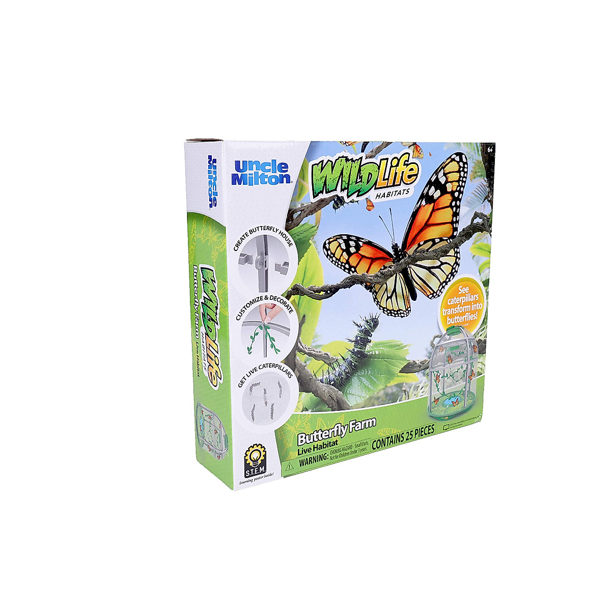 Uncle Milton Butterfly Farm Live Habitat - Observe Caterpillars Transform Into Butterflies, STEM Toy, Great Gifts for Boys & Girls Ages 6+