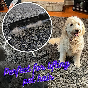 Room Groom PET Carpet Rake and Groomer with Telescoping 54 Inch Adjustable Handle, Rugs, and Artificial Turf, Purple Grip, Black/Purple