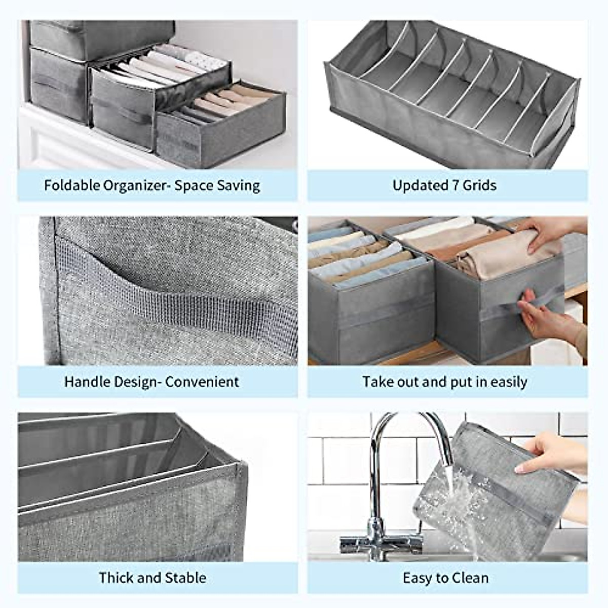 SelfTek 4 Pcs Wardrobe Clothes Organizer 7 Grids,Drawer Organizers for Clothing, Foldable Closet and Storage Basket, Clothing Organizer,Clothes Compartment Box