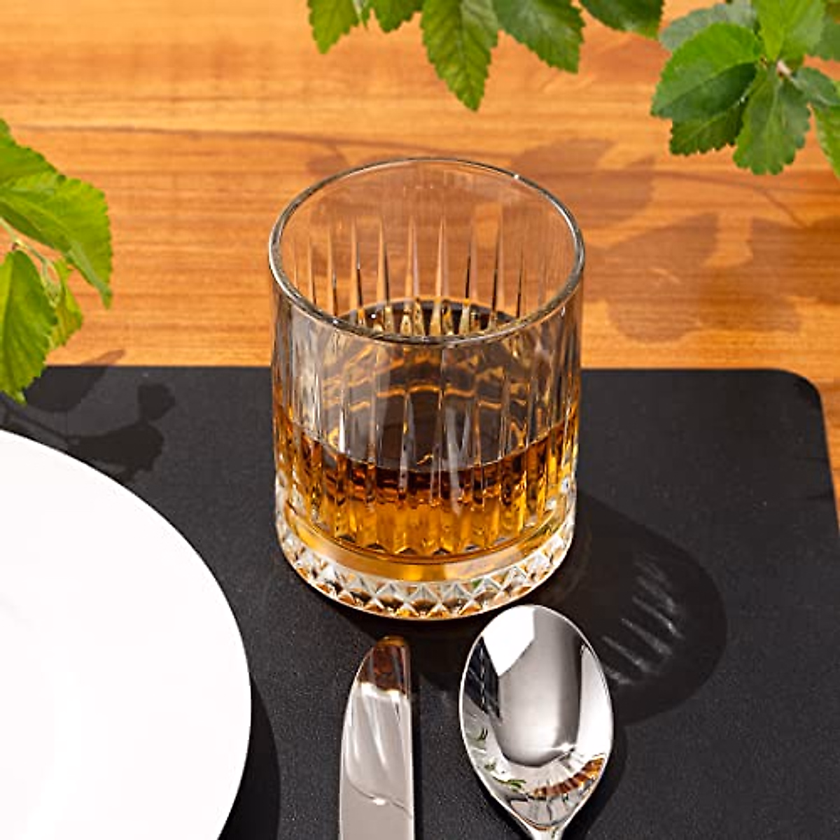 Restaurantware Elysia 12 Ounce Whiskey Glasses 6 Cut Rocks Glasses - Lead-Free Weighted Base Clear Glass Tumblers Dishwasher-Safe For Scotch Bourbon And Cocktails