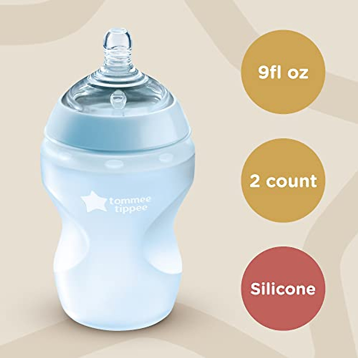 Tommee Tippee Closer to Nature Soft Feel Silicone Baby Bottle, Slow Flow Breast-Like Nipple, Anti Colic, Stain and Odor Resistant (9oz, 2 Count, Pink)