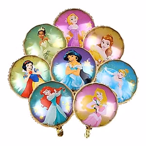 8 Disney Princess Birthday Party Balloons – Belle Cinderella Tiana Ariel Balloons – Snow White Sleeping Beauty Jasmine Rapunzel - Princess Party Supplies Balloon Decorations by Jolly Jon