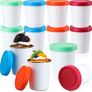 Amyhill 12 Pieces Ice Cream Containers 6 oz Reusable Storage Freezer Homemade Ice Cream Containers Freezer Storage Tubs with Silicone Lids Mini Tubs Frozen Yogurt Fit for Baby Food Freezer Storage
