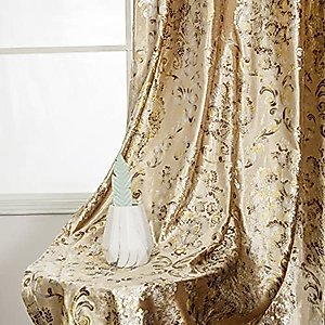 MYRU 1 Panel European Style Velvet Gold Curtains Room Darkening Luxury Curtains for Villa (1 x 54x96 Inch)