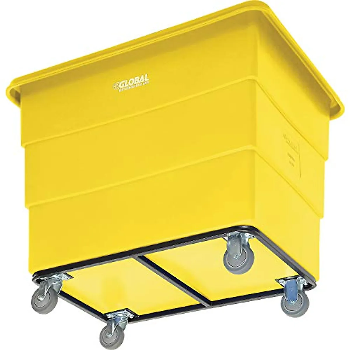 Global Industrial 16 Bushel Plastic Bulk Box Truck, Steel Chassis Base, Yellow, 42-3/5"L x 30" W x 35-3/5"H