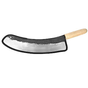Healinnova Carbon Steel Handmade Forged Gourmet Professional Chef Chopping Curved Mincing Knife Kebab Big Blade Kitchen Cleaver - Pizza Cutting Show (15.7 in / 40 cm)
