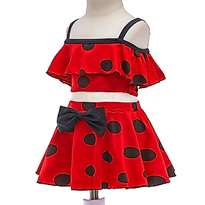 Lito Angels Toddler Girls Ladybug Polka Dots Swimsuit Bathing Suit Poolside Swimwear Tankini Two Piece Set Size 4T