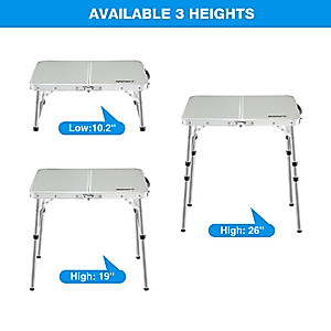 REDCAMP Small Folding Camping Table 2ft, Portable Outdoor Folding Table Aluminum Camp Table Adjustable Height Lightweight for Picnic Cooking Beach,3 Heights