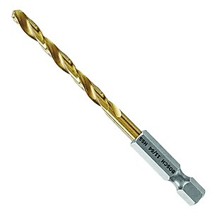 BOSCH TI2138IM 1-Piece 11/64 In. x 3-1/4 In. Titanium Nitride Coated Metal Drill Bit Impact Tough with Impact-Rated Hex Shank Ideal for Heavy-Gauge Carbon Steels, Light Gauge Metal, Hardwood