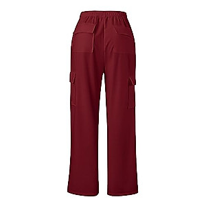 Womens Sweatpants Plus Size Womens Cargo Sweatpants Casual Baggy Fleece Winter Warm Wide Leg High Waisted Loose Fit Joggers Pants Sporty Gym Athletic Lounge Trousers with Pockets C32 Wine