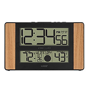 La Crosse Technology 513-1417AL-INT Atomic Clock w Outdoor Temp, Grey/Black & Atomic Digital Clock with Outdoor Temperature, Oak, 0