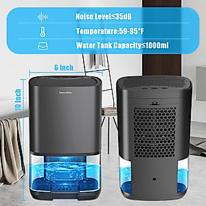 Dehumidifiers for Bedroom 35oz Small Dehumidifier for Home 2500 Cubic Feet(350sq ft) with 7 LED Lights, Ultra Quiet & Auto Shut off Dehumidifier for Bathroom Basement Closet Garage RV, Black