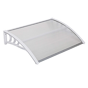 Window Awning Door Canopy, Outdoor Polycarbonate Cover Outdoor Front Door Patio Canopy UV Rain Snow Sunlight Protection (40" x 32", White Canopy/White Bracket)